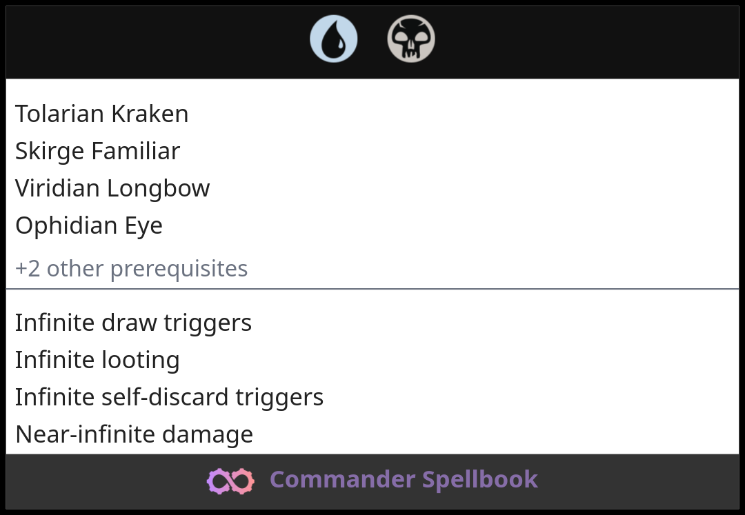 Tolarian Kraken | Skirge Familiar | Viridian Longbow (and one other card)