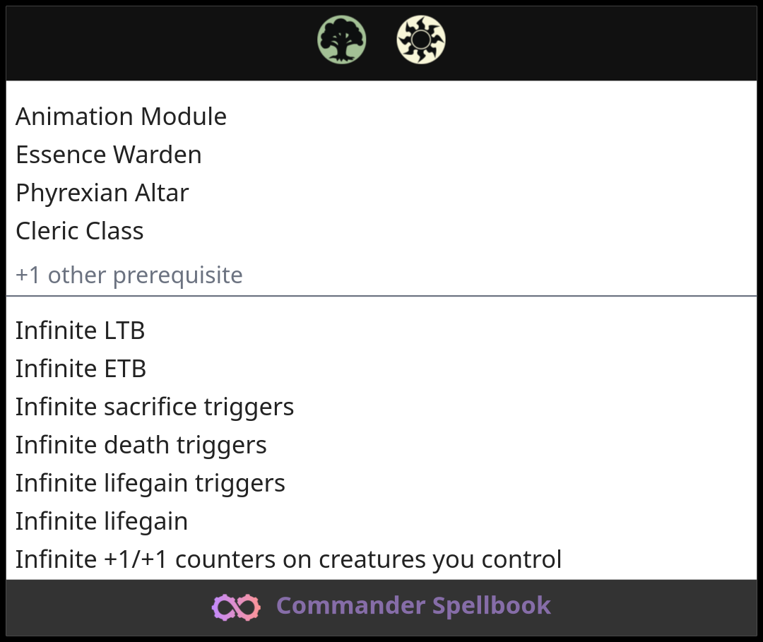 Animation Module | Essence Warden | Phyrexian Altar (and one other card)