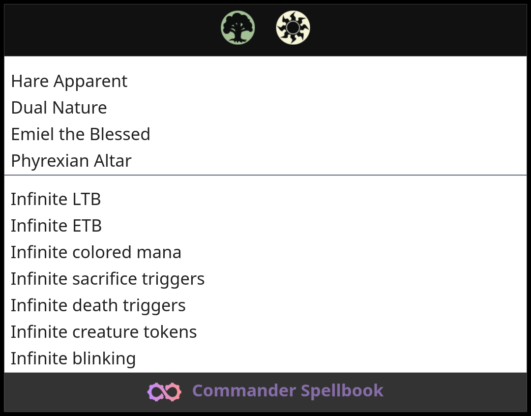 Hare Apparent | Dual Nature | Emiel the Blessed (and one other card)
