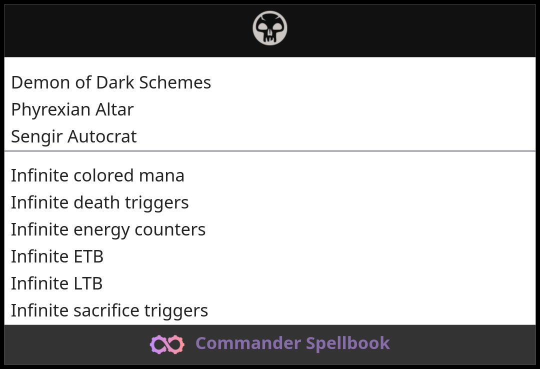 Demon of Dark Schemes | Phyrexian Altar | Sengir Autocrat