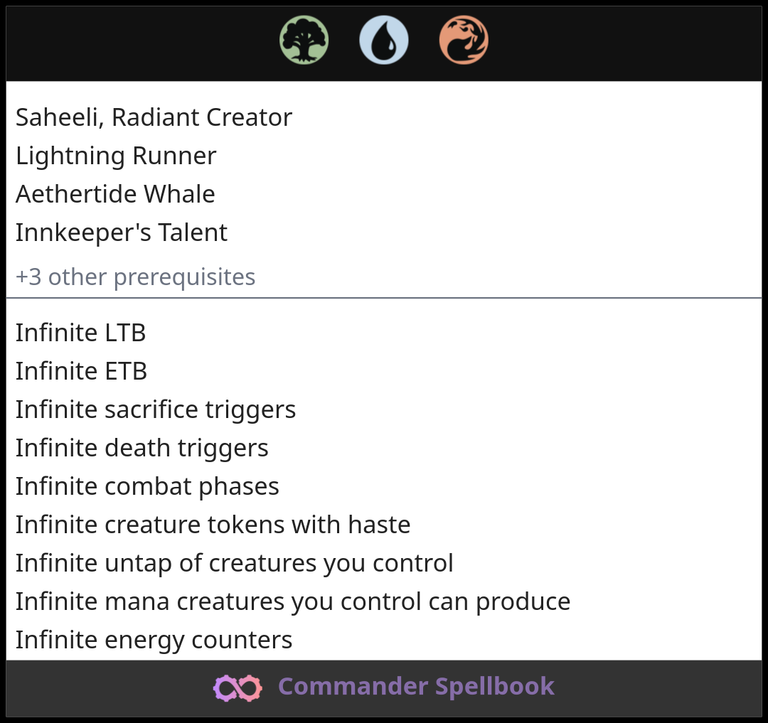 Saheeli, Radiant Creator | Lightning Runner | Aethertide Whale (and one ...