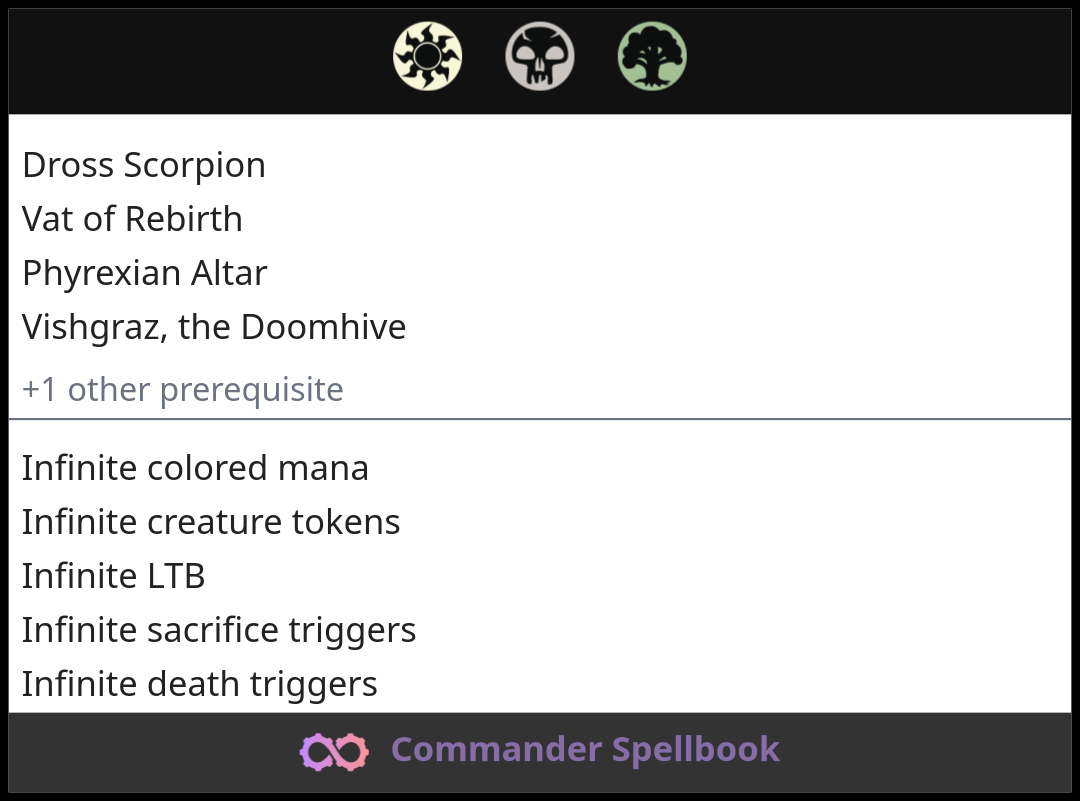 Dross Scorpion | Vat of Rebirth | Phyrexian Altar (and one other card)