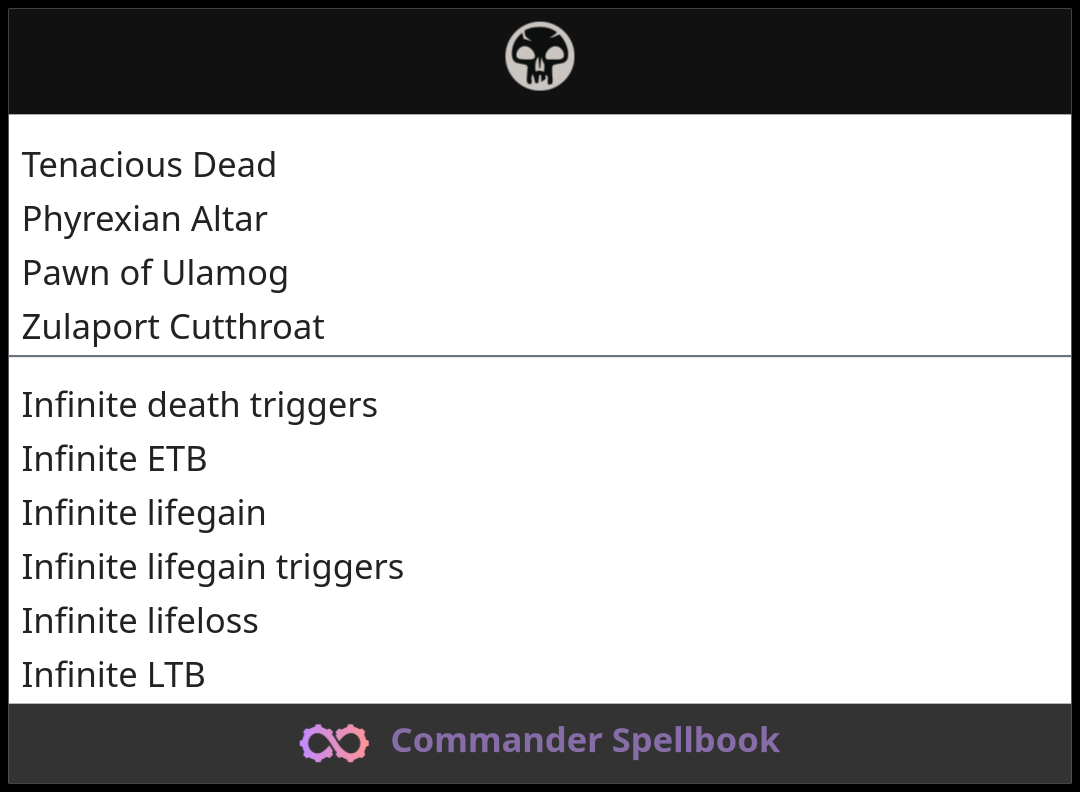 Tenacious Dead | Phyrexian Altar | Pawn of Ulamog (and one other card)