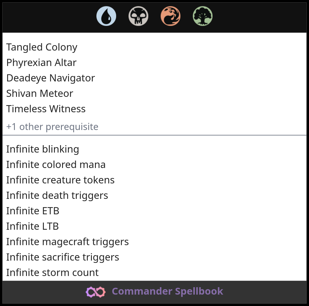 Tangled Colony | Phyrexian Altar | Deadeye Navigator (and two other cards)