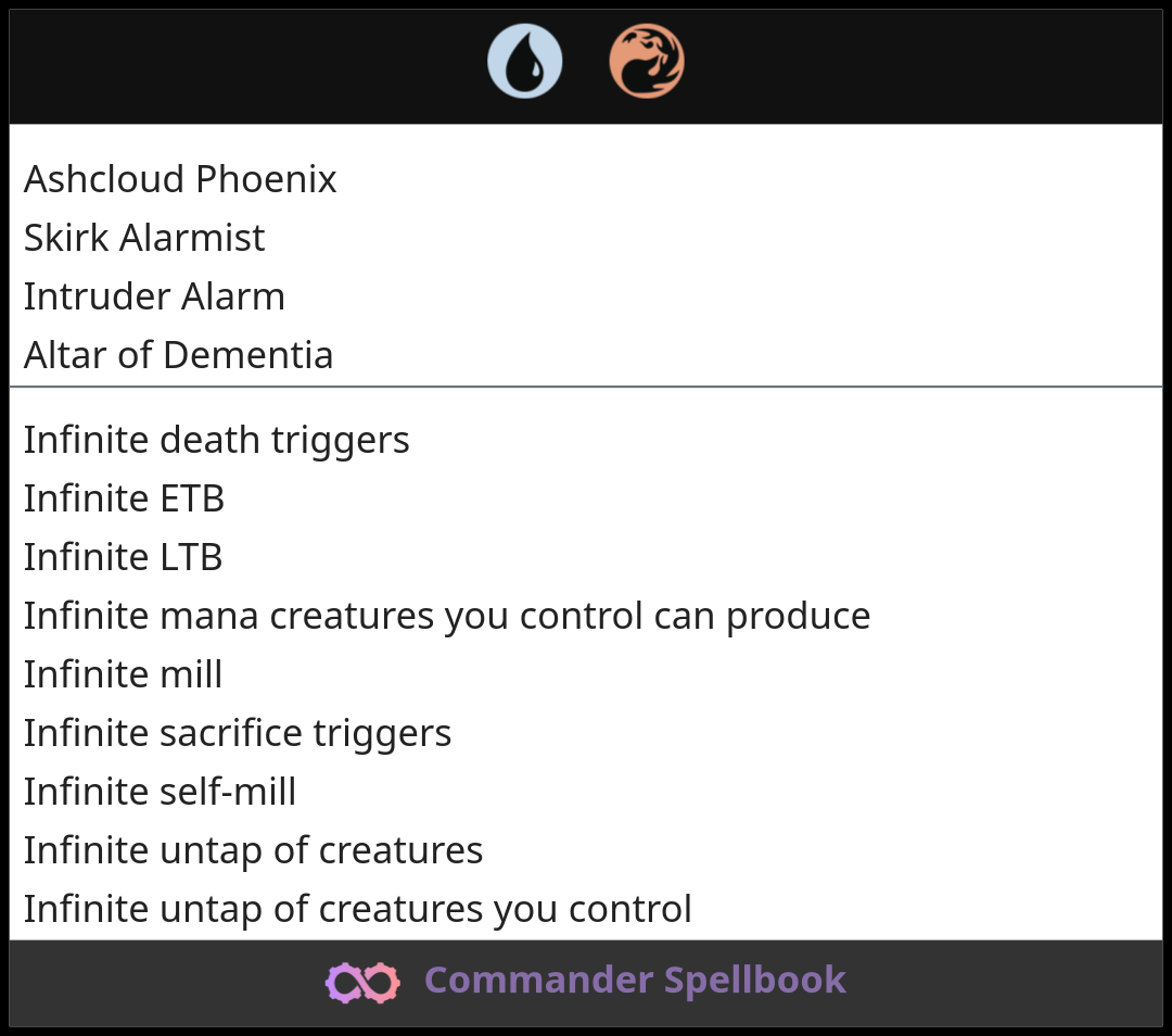 Ashcloud Phoenix | Skirk Alarmist | Intruder Alarm (and one other card)