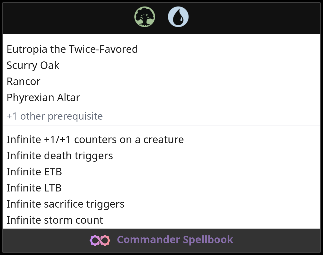 Eutropia the Twice-Favored | Scurry Oak | Rancor (and one other card)