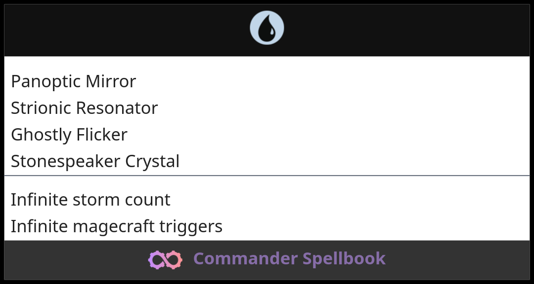 Panoptic Mirror | Strionic Resonator | Ghostly Flicker (and one other card)