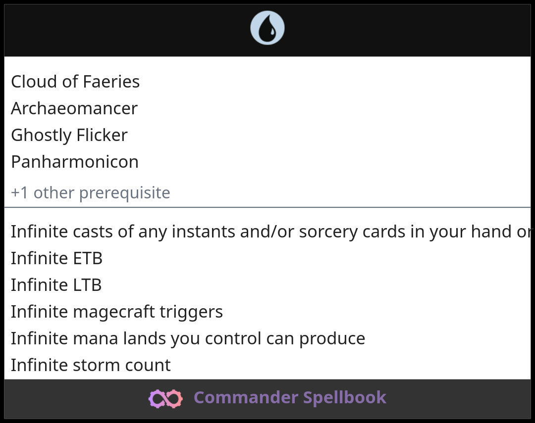 Cloud of Faeries | Archaeomancer | Ghostly Flicker (and one other card)
