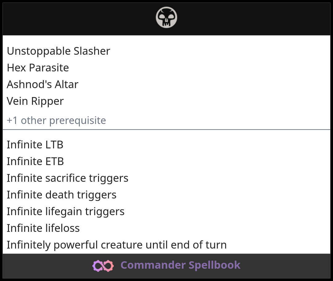 Unstoppable Slasher | Hex Parasite | Ashnod's Altar (and one other card)