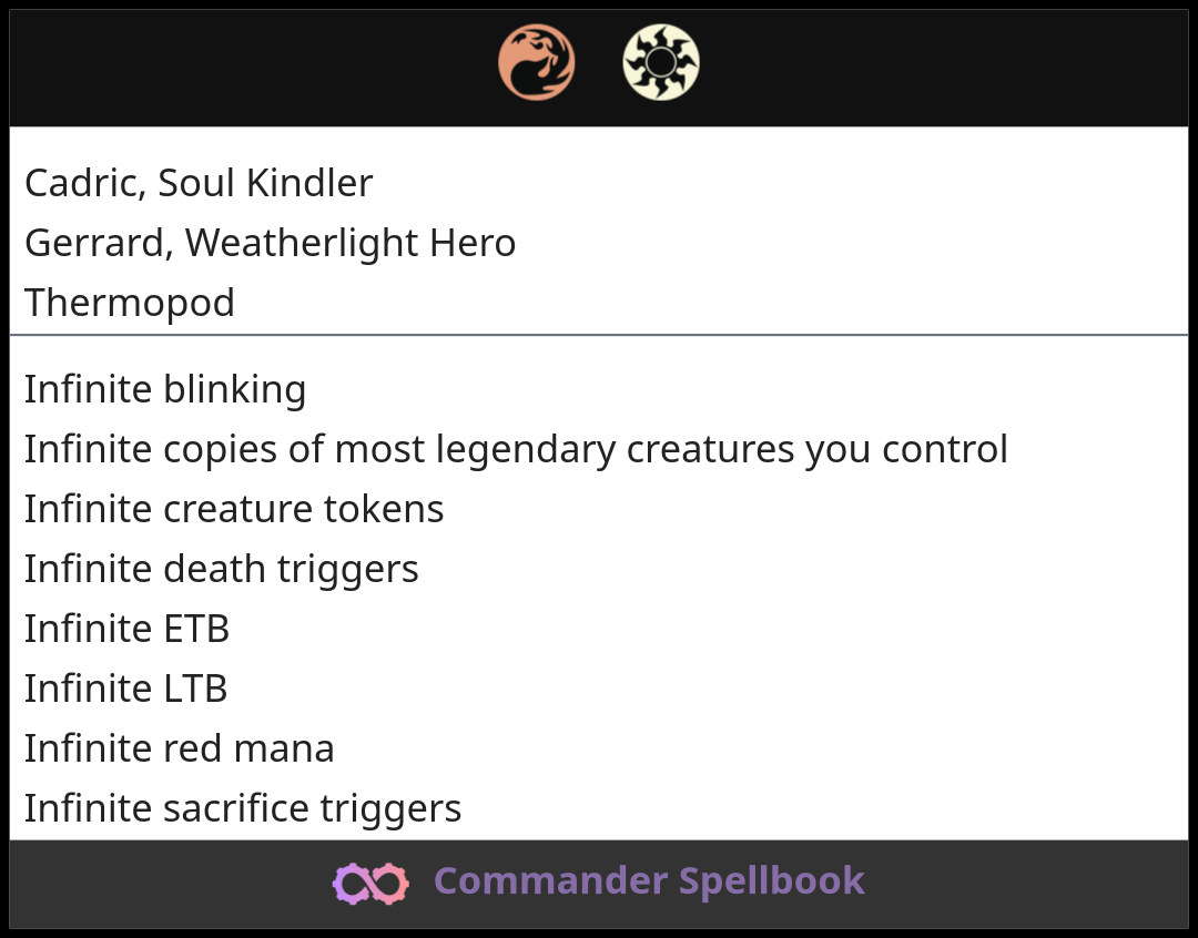 Cadric, Soul Kindler | Gerrard, Weatherlight Hero | Thermopod