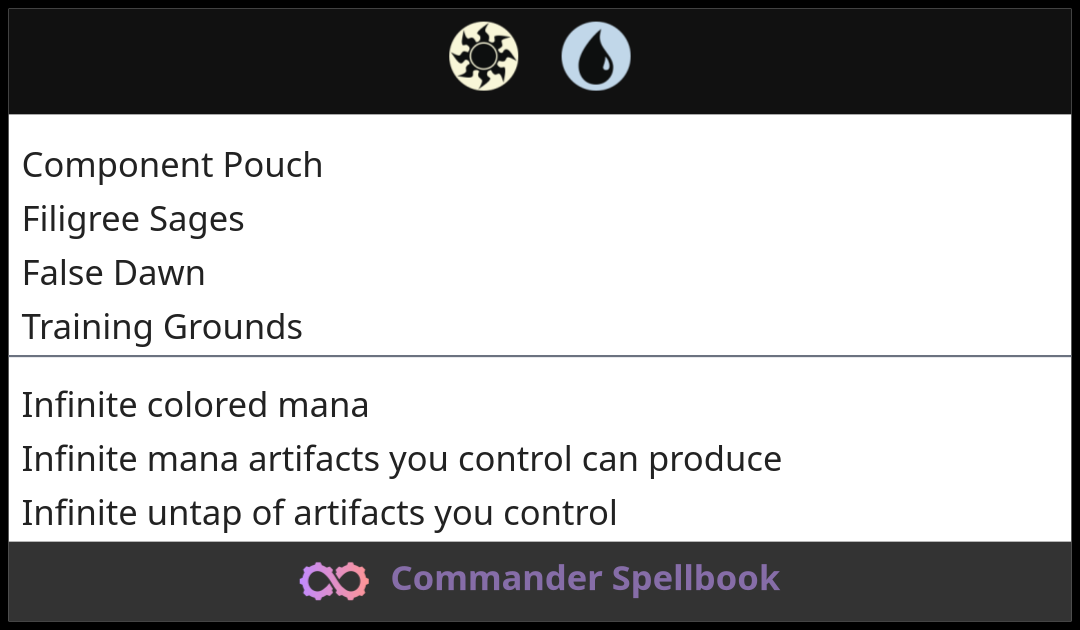 Component Pouch | Filigree Sages | False Dawn (and one other card)