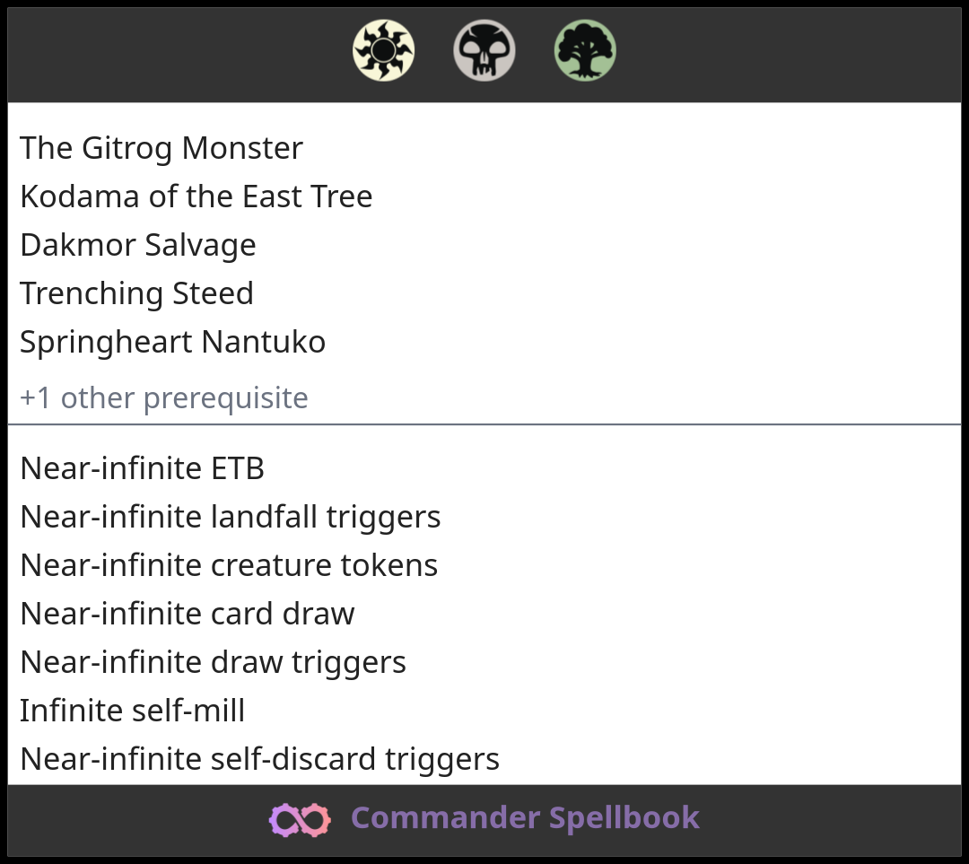 The Gitrog Monster | Kodama of the East Tree | Dakmor Salvage (and two other cards)