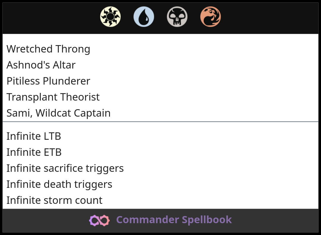 Wretched Throng | Ashnod's Altar | Pitiless Plunderer (and two other cards)