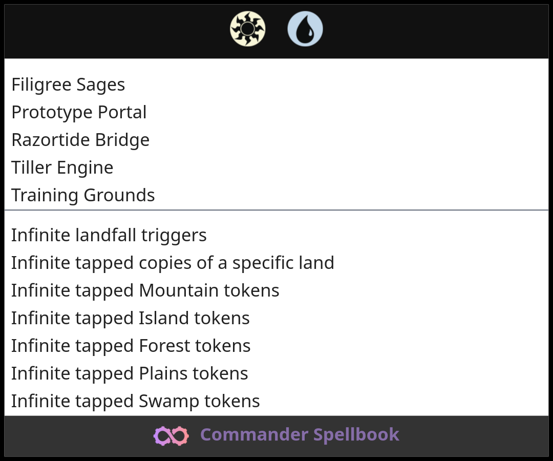 Filigree Sages | Prototype Portal | Razortide Bridge (and two other cards)