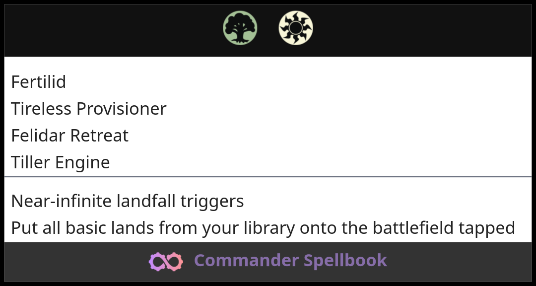 Fertilid | Tireless Provisioner | Felidar Retreat (and one other card)