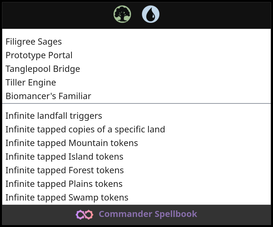 Filigree Sages | Prototype Portal | Tanglepool Bridge (and two other cards)
