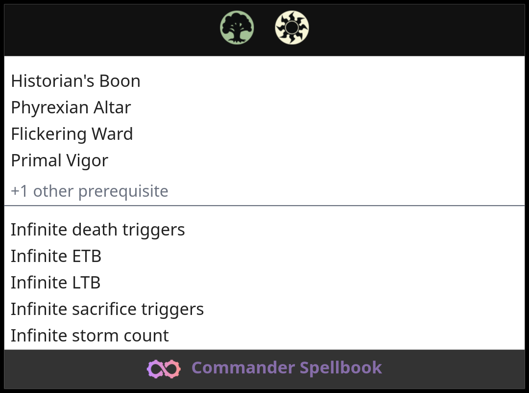 Historian's Boon | Phyrexian Altar | Flickering Ward (and one other card)
