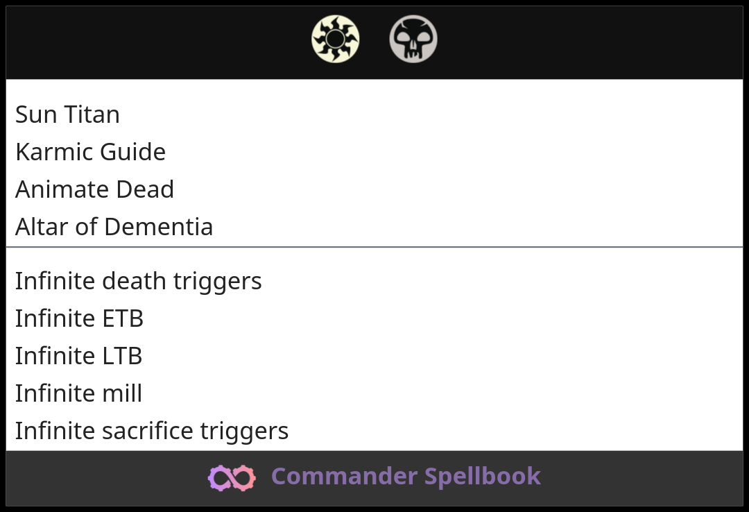 Sun Titan | Karmic Guide | Animate Dead (and one other card)
