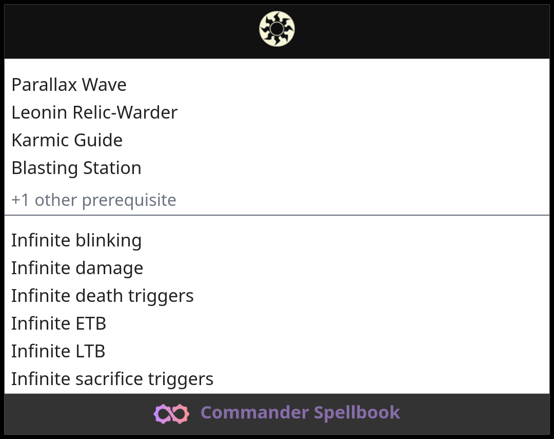 Parallax Wave | Leonin Relic-Warder | Karmic Guide (and one other card)