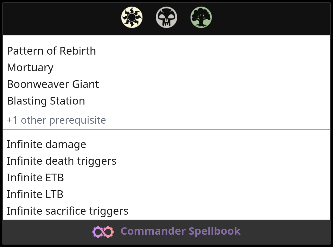 Pattern of Rebirth | Mortuary | Boonweaver Giant (and one other card)