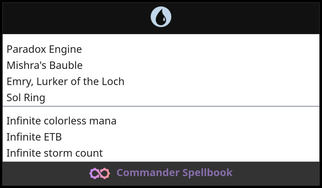 Paradox Engine | Mishra's Bauble | Emry, Lurker of the Loch (and one ...