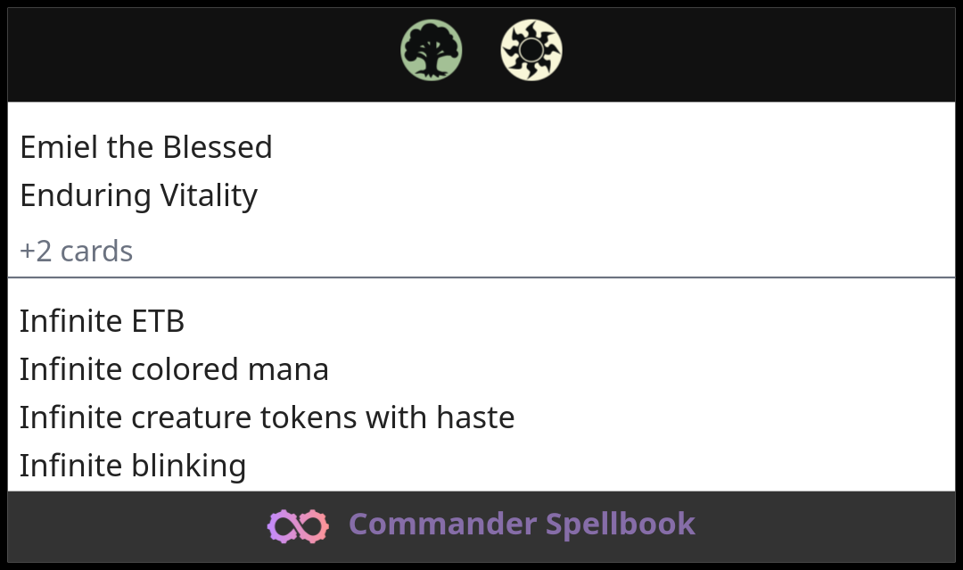 Emiel the Blessed | Enduring Vitality (and two other cards)