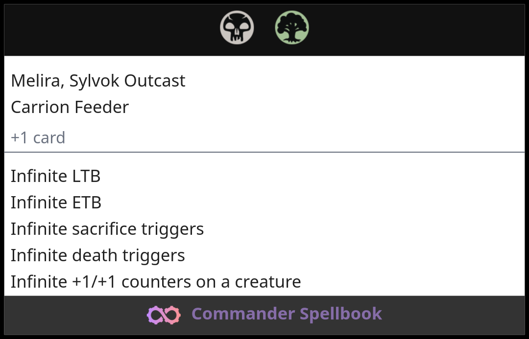 Melira, Sylvok Outcast | Carrion Feeder (and one other card)