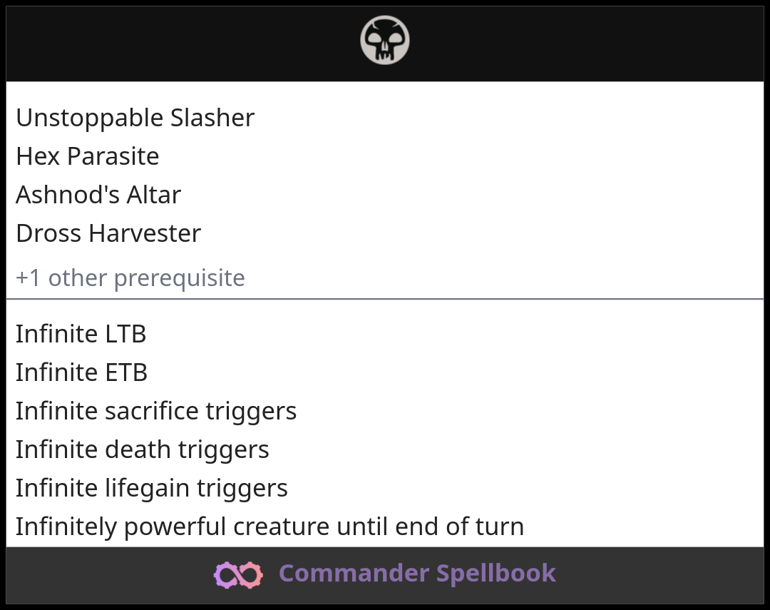 Unstoppable Slasher | Hex Parasite | Ashnod's Altar (and one other card)