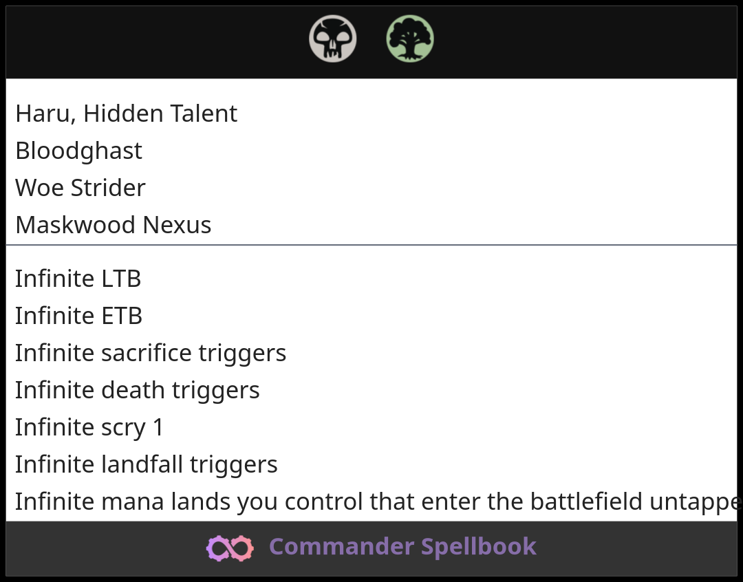 Haru, Hidden Talent | Bloodghast | Woe Strider (and one other card)