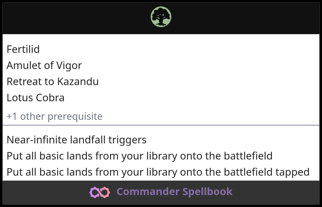 Fertilid | Amulet of Vigor | Retreat to Kazandu (and one other card)