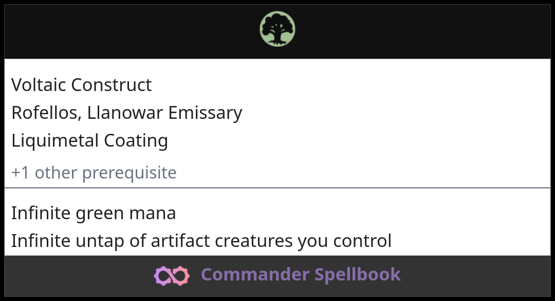 Voltaic Construct | Rofellos, Llanowar Emissary | Liquimetal Coating