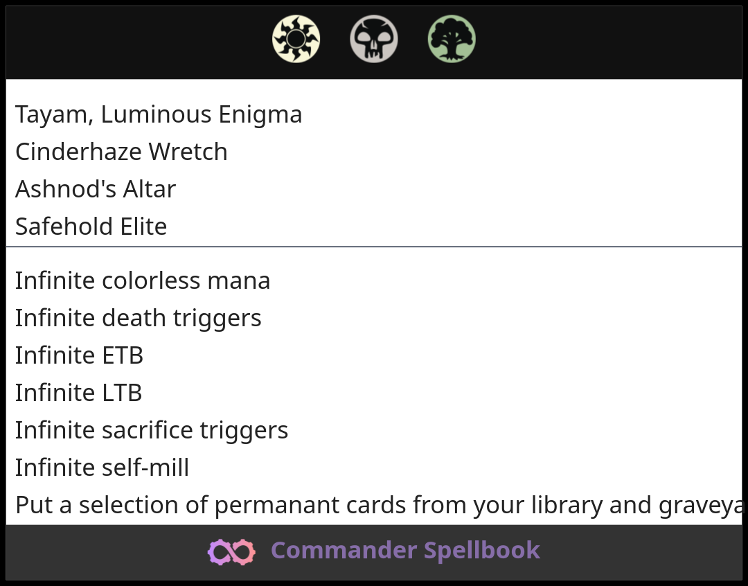 Tayam, Luminous Enigma | Cinderhaze Wretch | Ashnod's Altar (and one ...