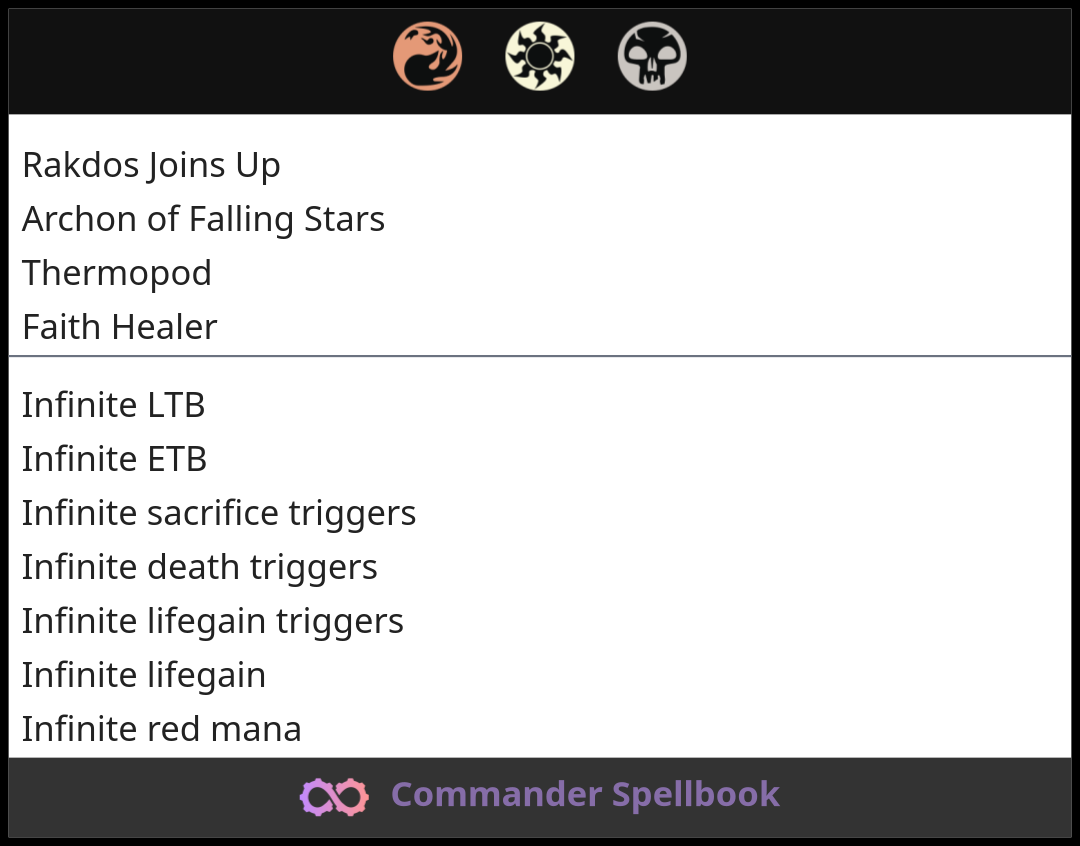 Rakdos Joins Up | Archon of Falling Stars | Thermopod (and one other card)