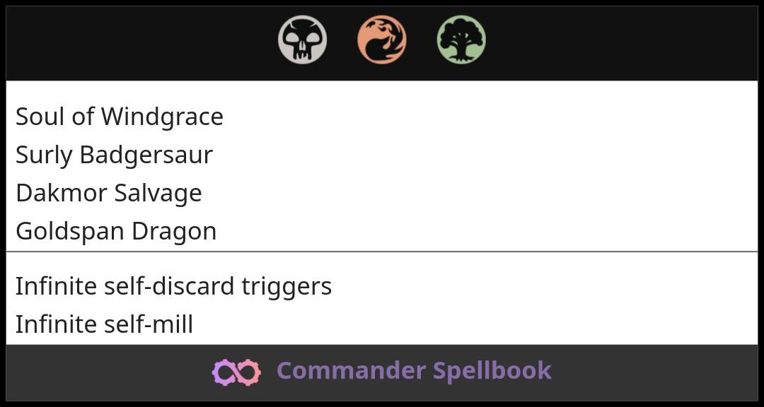 Soul of Windgrace | Surly Badgersaur | Dakmor Salvage (and one other card)