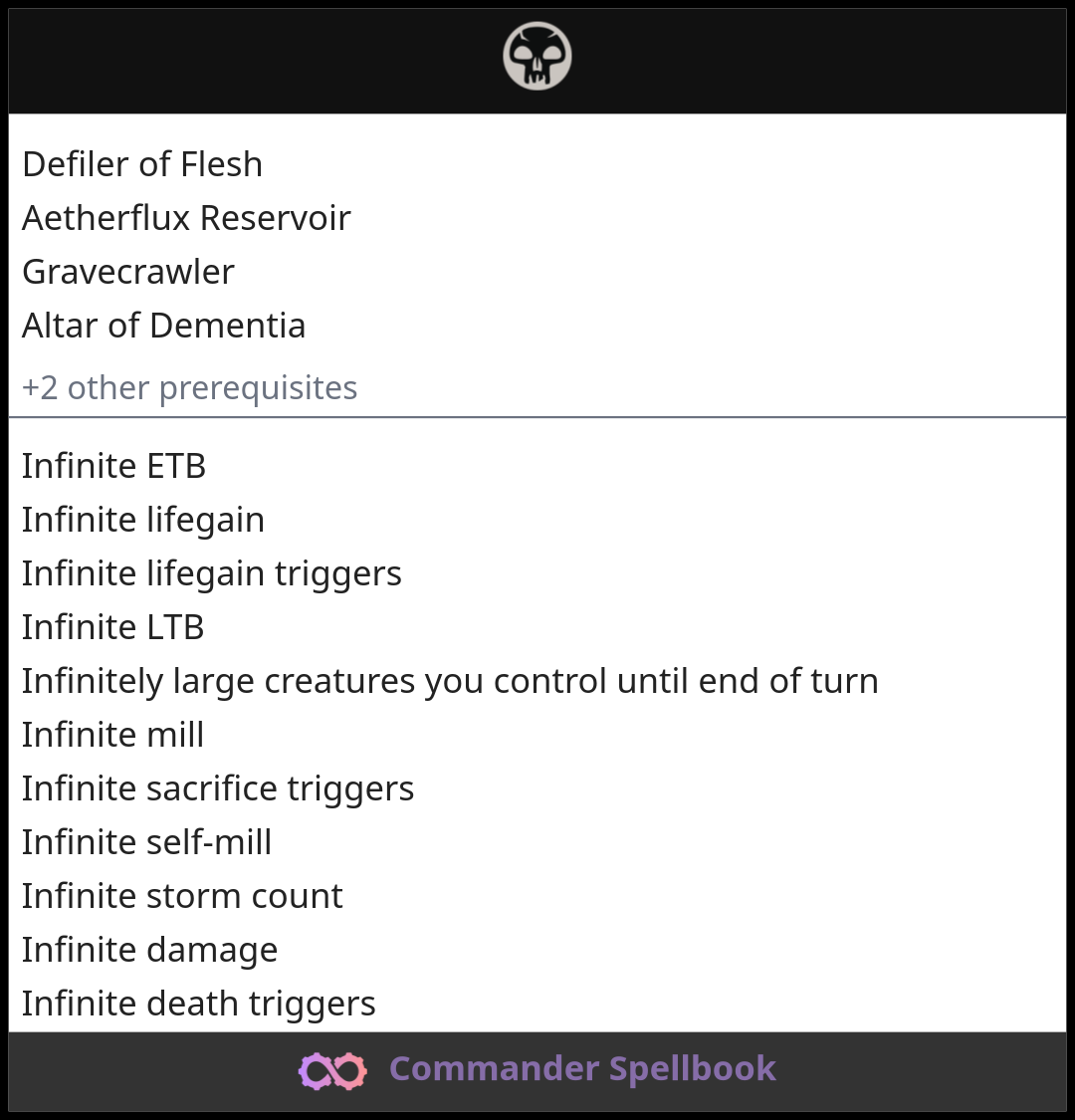 Defiler of Flesh | Aetherflux Reservoir | Gravecrawler (and one other card)