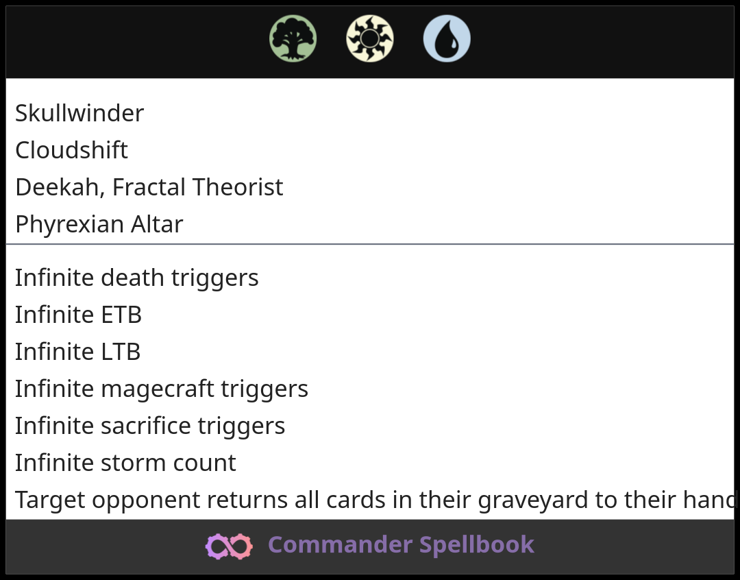 Skullwinder | Cloudshift | Deekah, Fractal Theorist (and one other card)