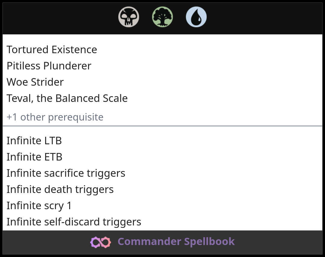 Tortured Existence | Pitiless Plunderer | Woe Strider (and one other card)