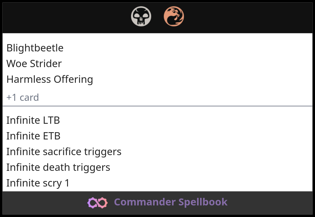 Blightbeetle | Woe Strider | Harmless Offering (and one other card)